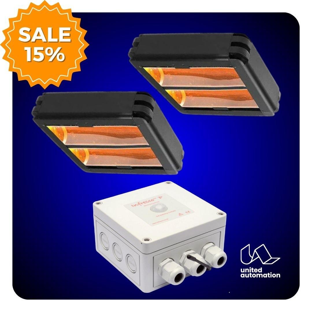 2× 3kW Vertical Infrared Heaters + Infresco-P 6kW PIR Controller Bundle ...